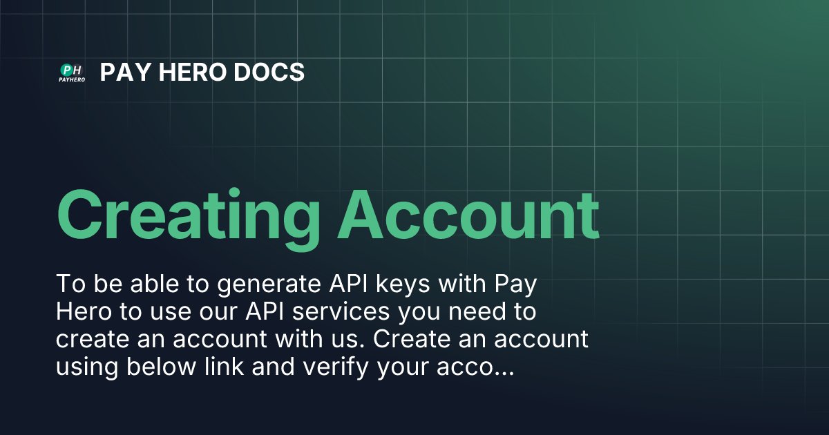 Creating Account | PAY HERO DOCS